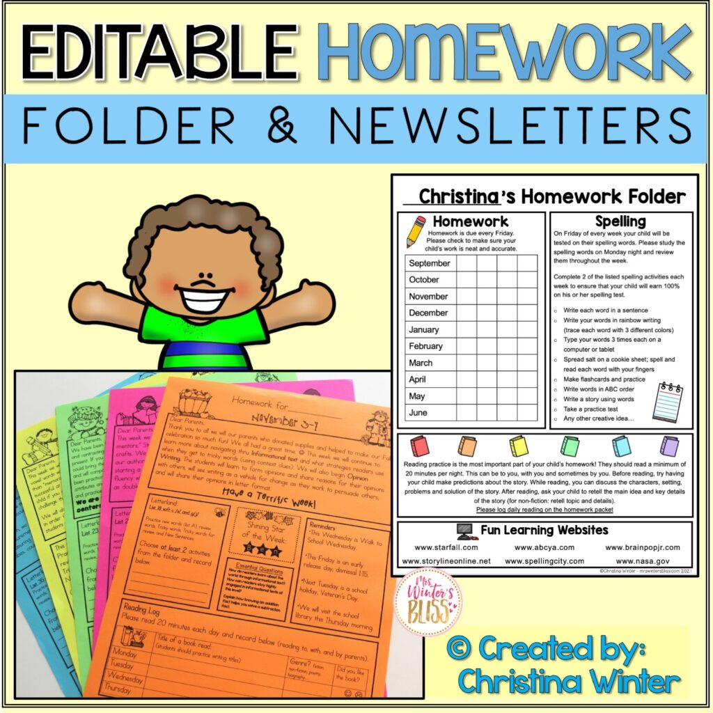 Homework Folder & EDITABLE Newsletter Templates - Lead in Literacy ...