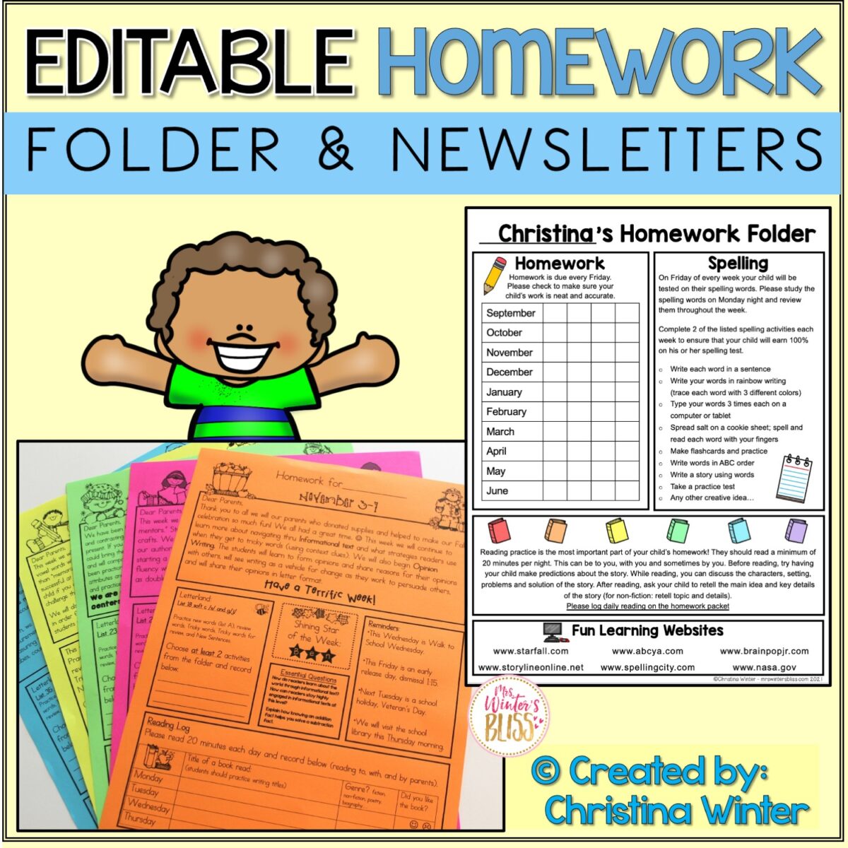Homework Folder & EDITABLE Newsletter Templates - Lead in Literacy ...