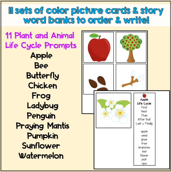Sequence Writing Prompts - Plant and Animal Life Cycles - Lead in ...