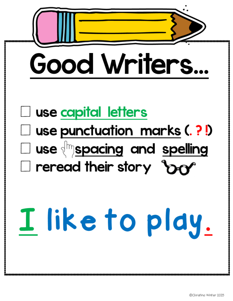 Writing Checklist - Lead in Literacy - Resources For Kindergarten, 1st ...