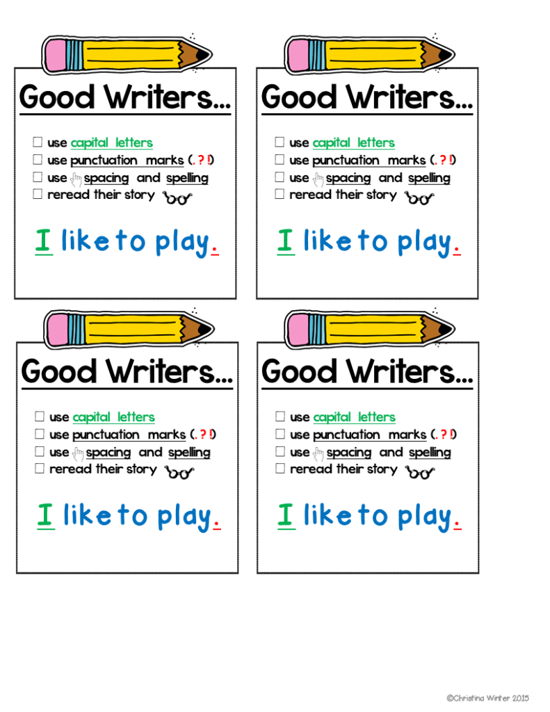 Writing Checklist - Lead in Literacy - Resources For Kindergarten, 1st ...