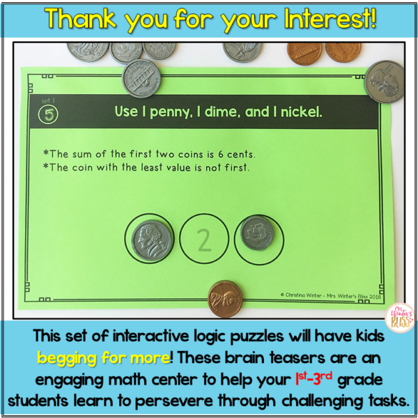 Math Logic Puzzles - Coin Counting - set 1 - Lead in Literacy ...