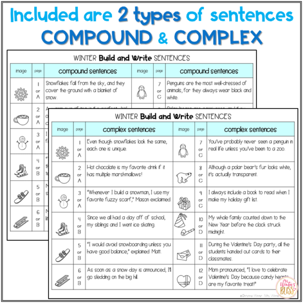 Compound & Complex Sentence Building Activities (Winter edition) - Lead ...