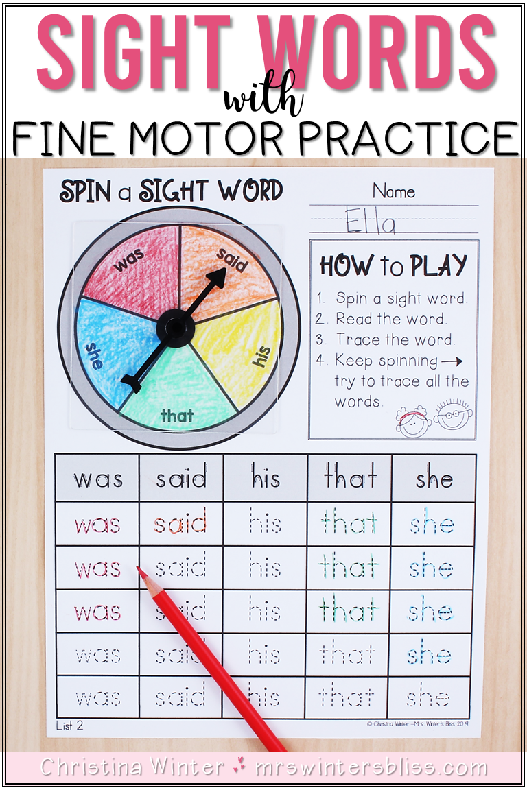 Sight Word Activities For Fine Motor Development - Mrs. Winter's Bliss ...