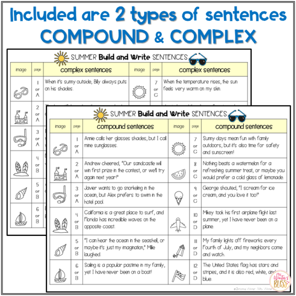 Compound & Complex Sentence Building Activities (Summer edition) - Lead ...