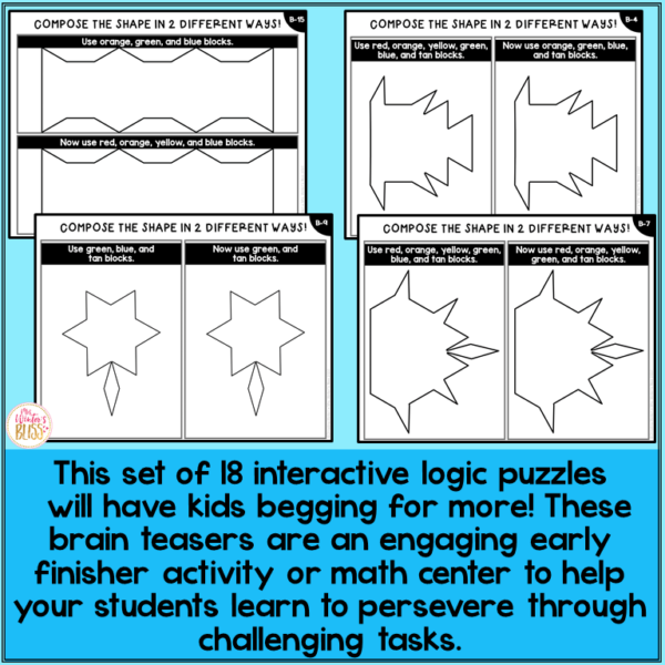 Math Logic Puzzles Composite Shapes - level B - Lead in Literacy ...