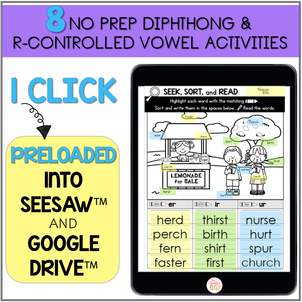 R-Controlled Vowels and Diphthong - Printable & Digital Phonics ...