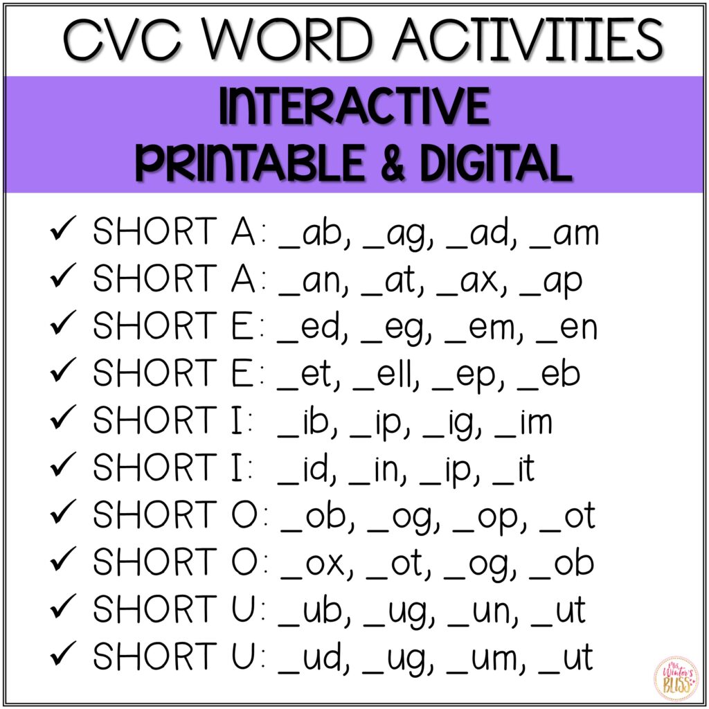 CVC Words - Printable and Digital - Lead in Literacy - Resources For ...