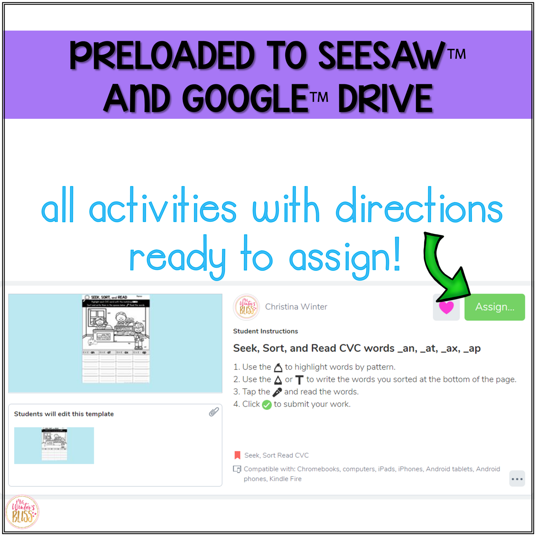 Blends & Digraphs - Printable and Digital PRELOADED Seesaw™ & Google ...