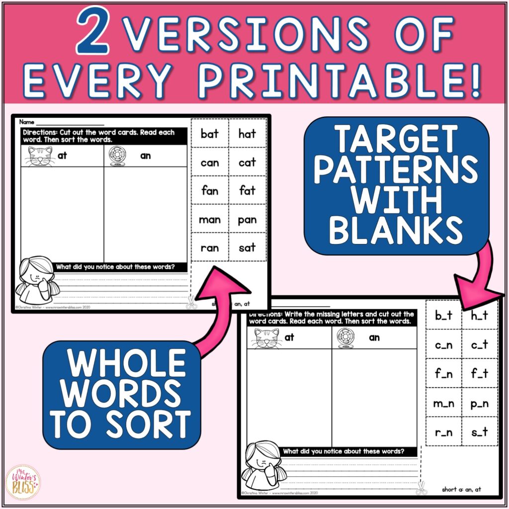 Phonics Word Sorts - DIFFERENTIATED - digital & printable - Lead in ...