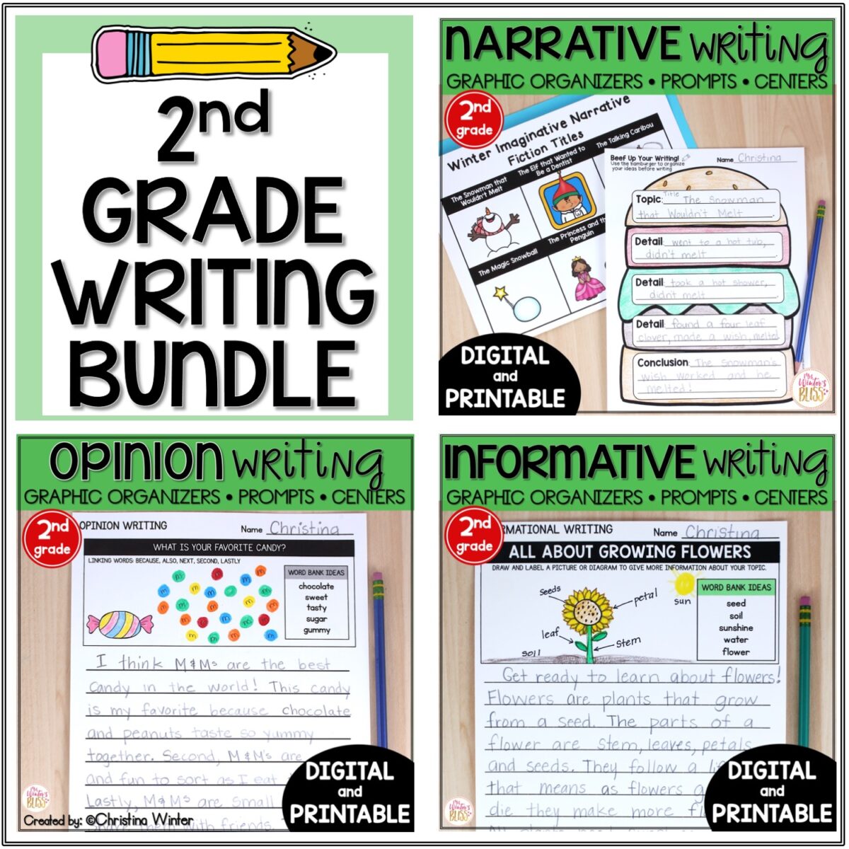 2nd Grade Narrative Opinion Informative Writing Bundle - digital ...