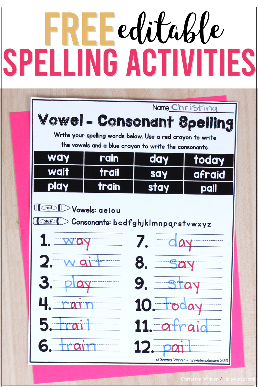 Free Spelling Activities - Lead in Literacy - Resources For ...