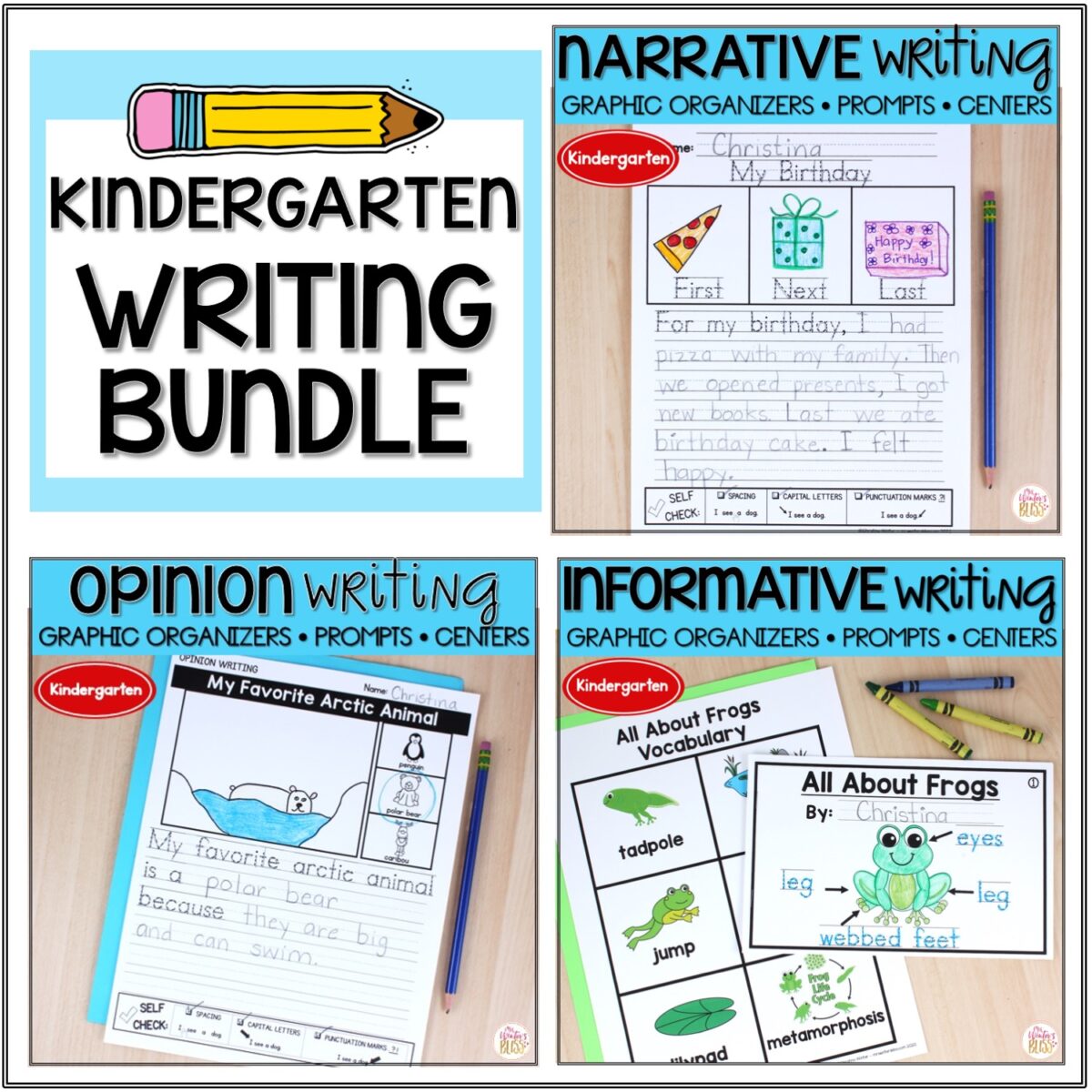 Kindergarten Narrative Opinion Informative Writing and Centers Bundle ...