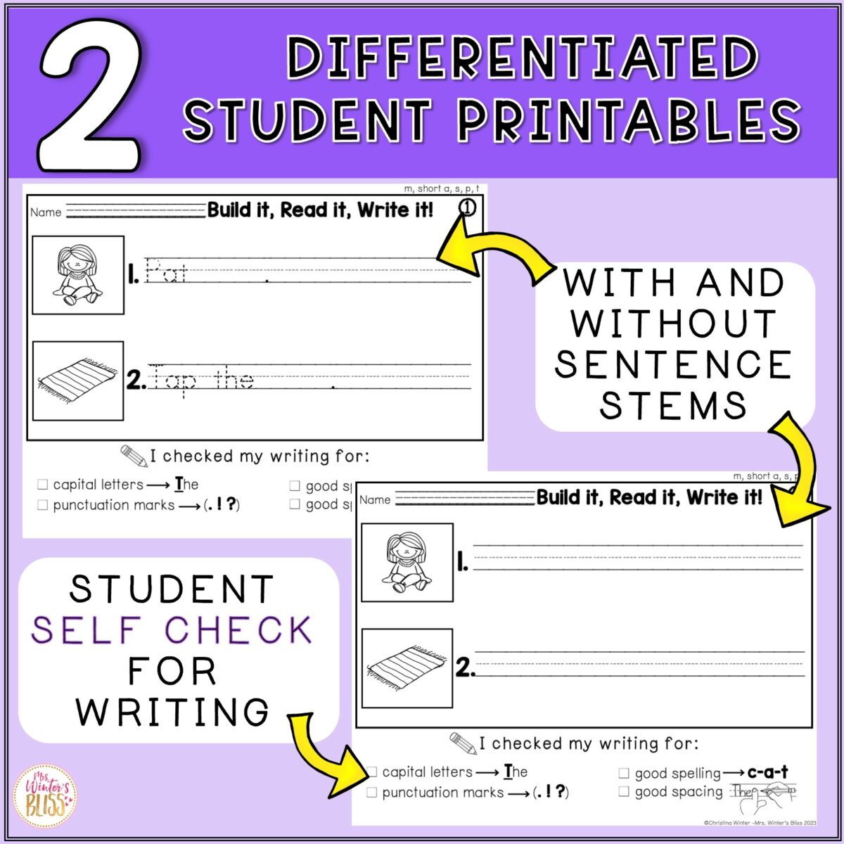 Kindergarten Decodable Alphabet Sentence Building Activities - Mrs ...