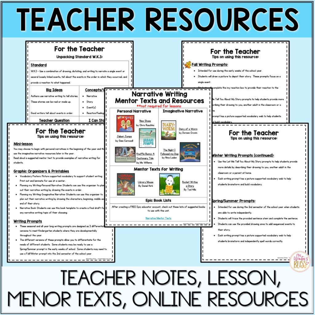 Narrative Writing Prompts Graphic Organizers and Centers - Kindergarten ...