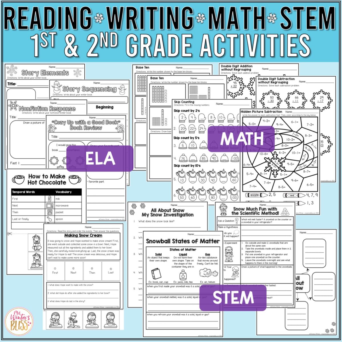 Snow Day Activities - Reading Writing Math Stem Winter Activities for ...