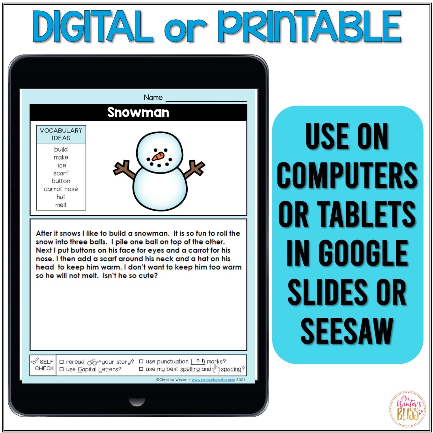 Winter Writing Prompts - printable & digital - Lead in Literacy ...