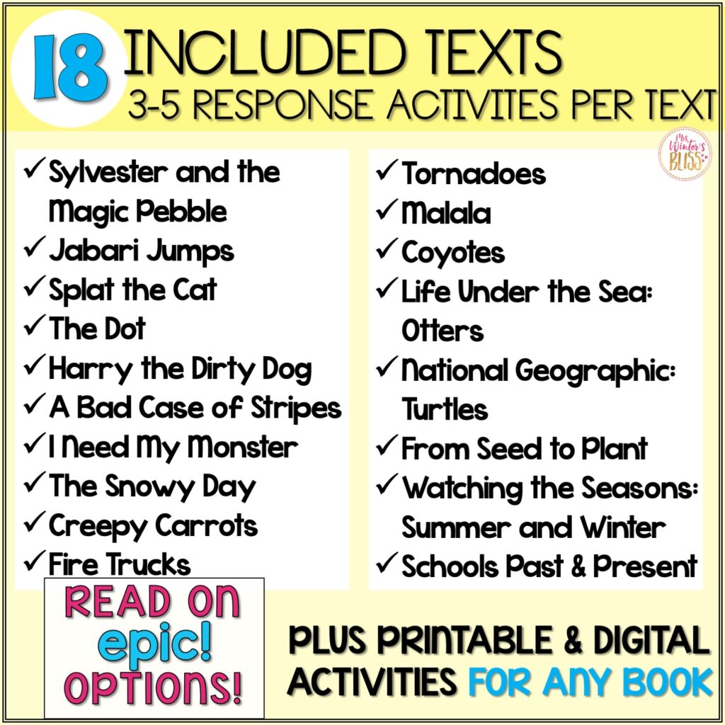 1st Grade Reading Response Activities - printable & digital - Lead in ...