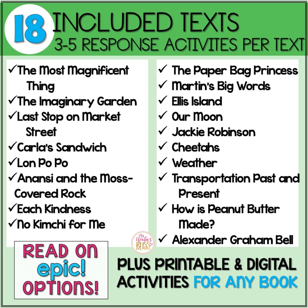 2nd Grade Reading Response Activities - printable & digital - Lead in ...