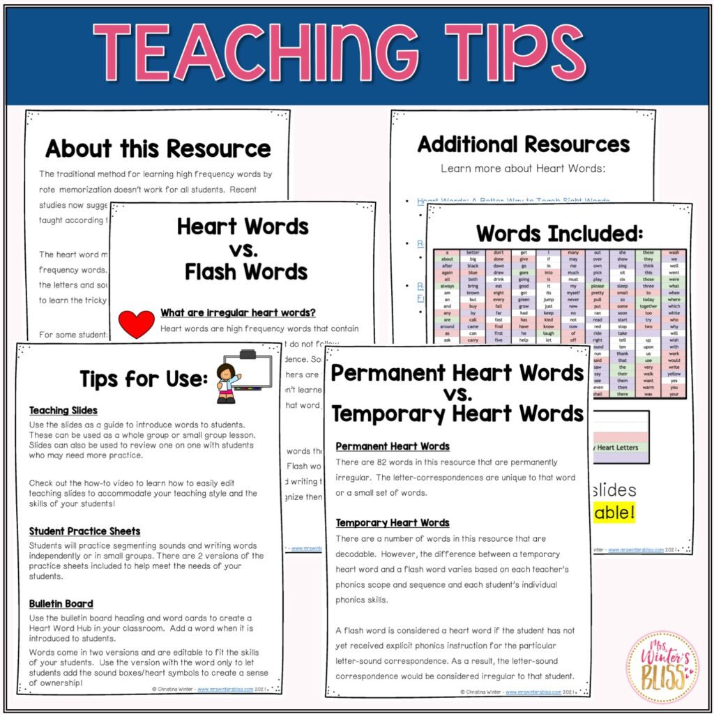 Free Heart Words – Teaching High Frequency ( sight words ) - Lead in ...