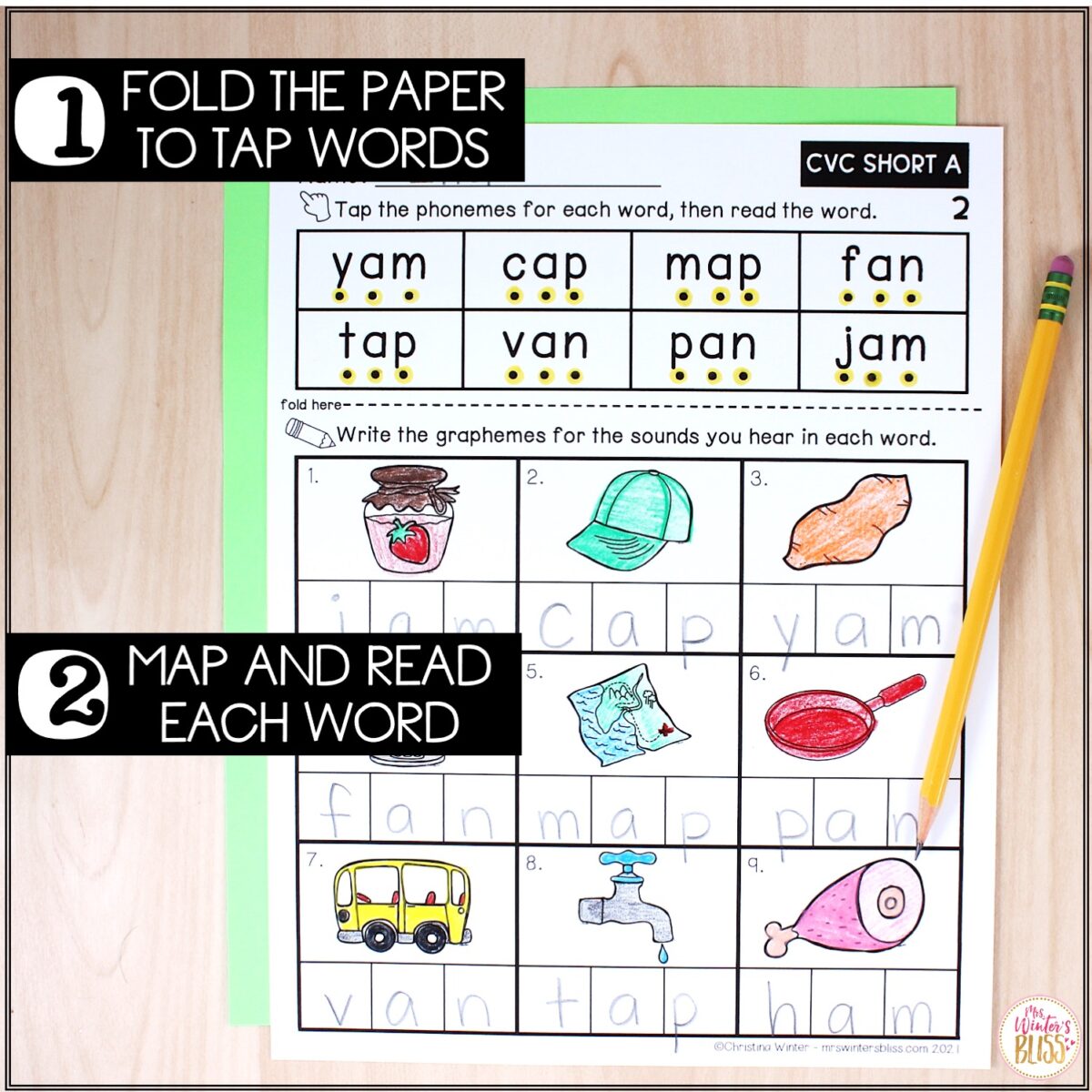 Word Mapping CVC Short Vowel Worksheets - Connecting Phonemes to ...