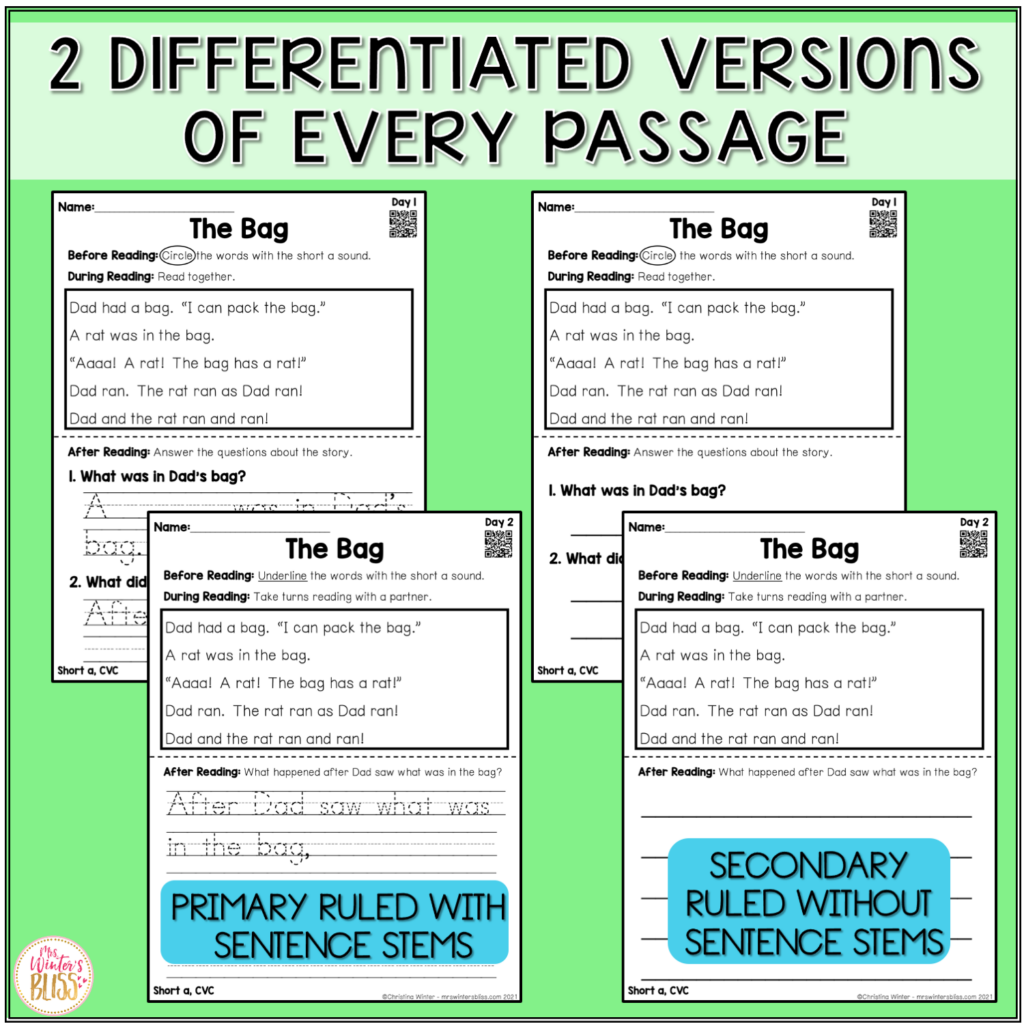 FREE Decodable Passages with Comprehension Questions - Lead in Literacy ...