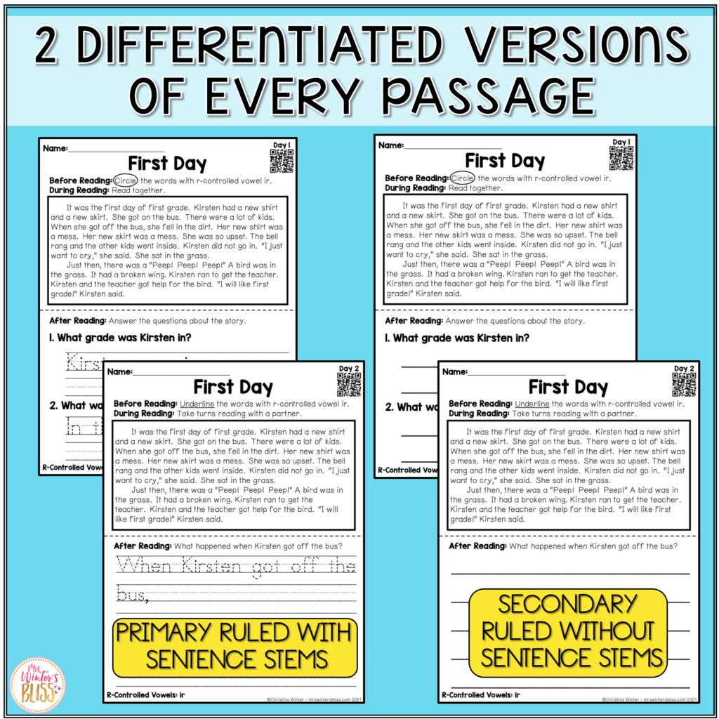 Decodable Passages with Comprehension Questions - R Controlled ...