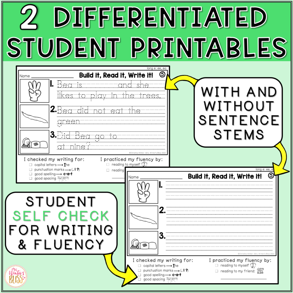 Decodable Sentence Building Activities - CVCe & Vowel Team - Print and ...