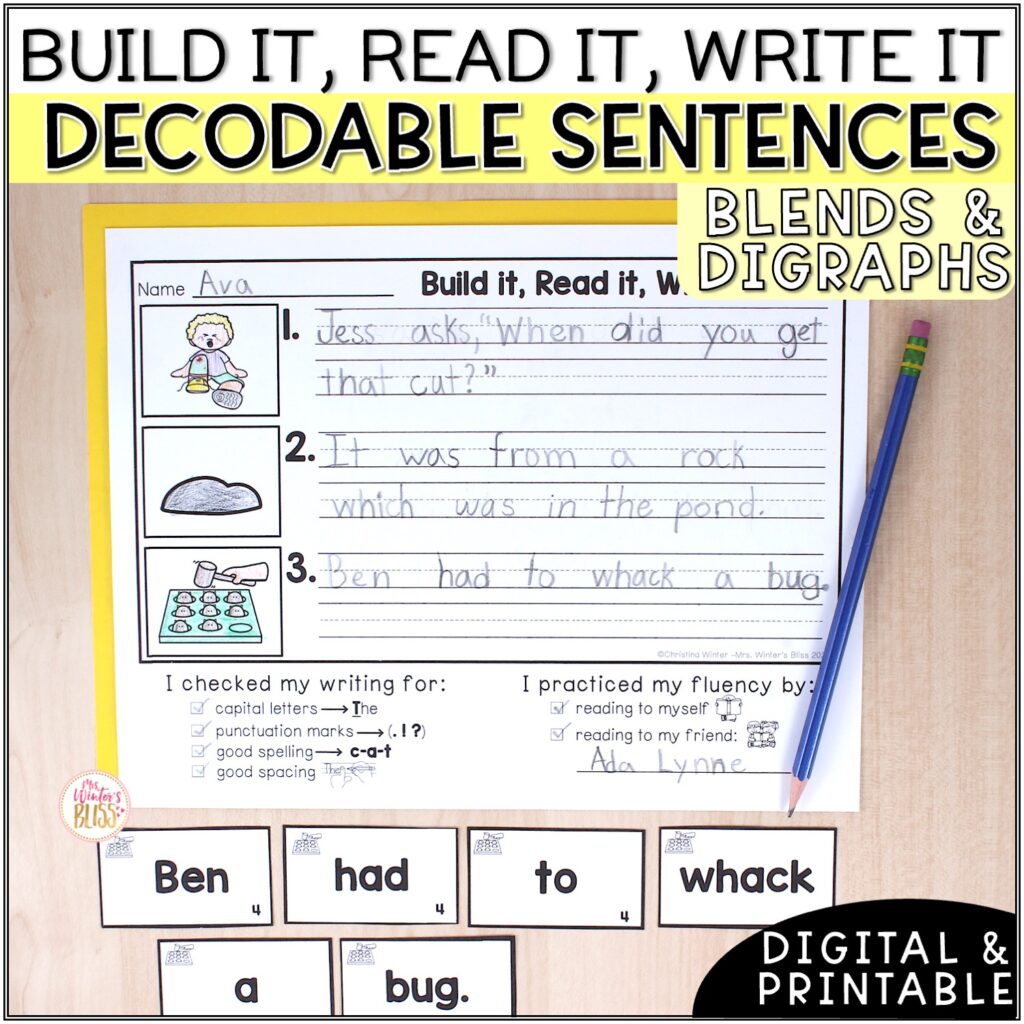 Decodable Sentence Building Activities - Blends & Digraphs - Print and ...