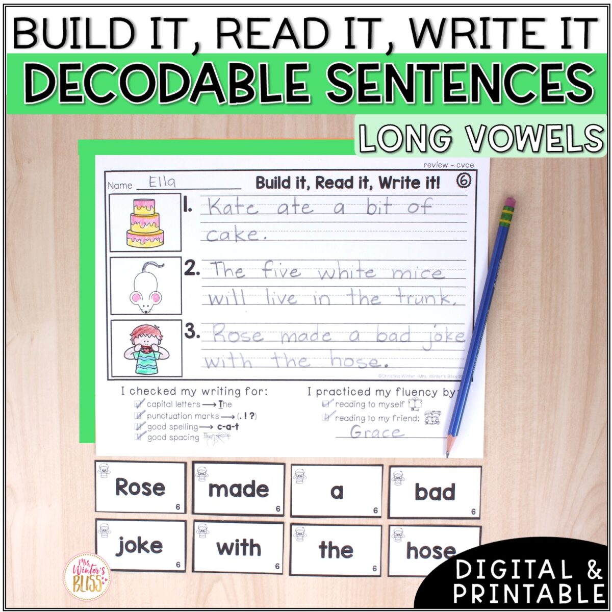 Decodable Sentence Building Activities - CVCe & Vowel Team - Print and ...
