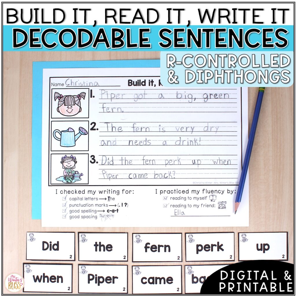 Decodable Sentence Building Activities - R Controlled Diphthong - Print ...