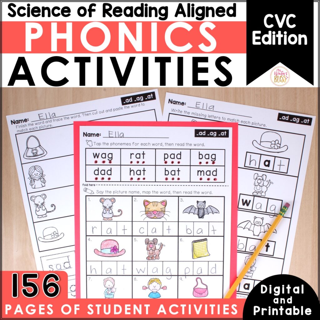 Phonics Activities CVC Short Vowel - Printable & Digital - Science of ...
