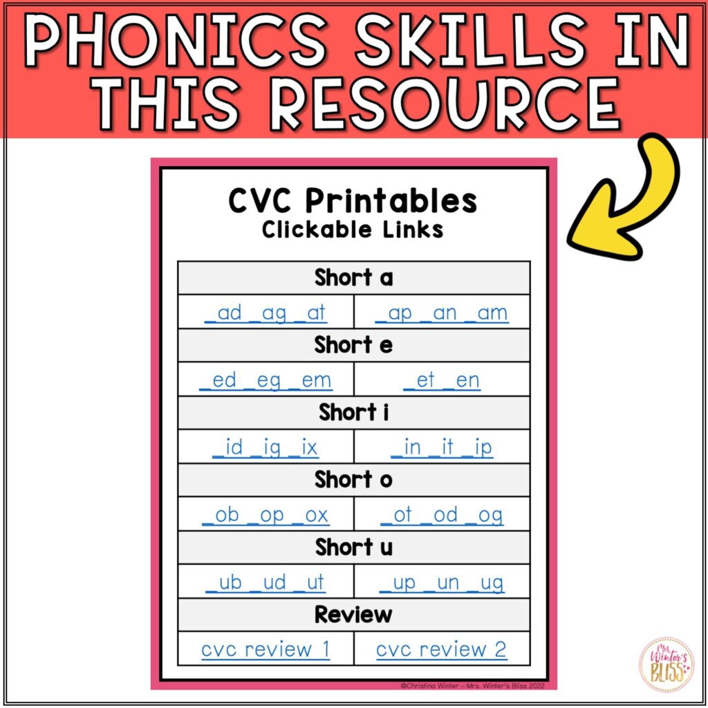 Phonics Activities CVC Short Vowel - Printable & Digital - Science of ...