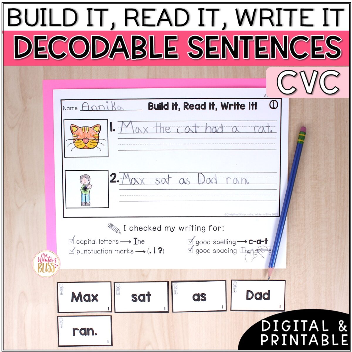 CVC Decodable Sentence Building Activities - Print and Digital - Lead ...