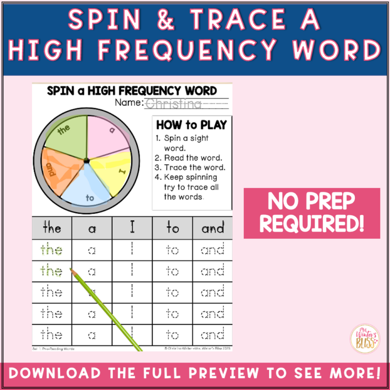 High Frequency Heart Word Spin a Word - Fine Motor Activities - Lead in ...