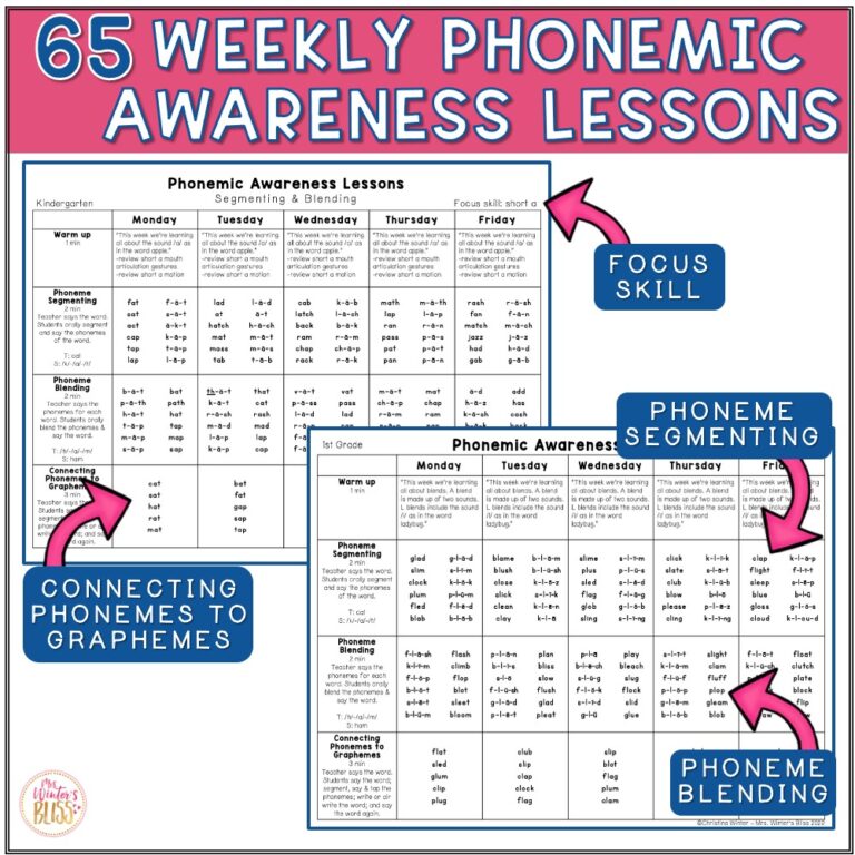 Kindergarten & 1st Grade Phonemic Awareness Yearlong Curriculum ...