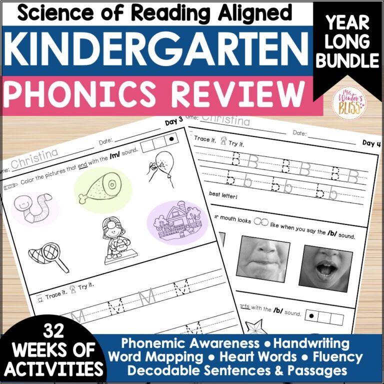 Kindergarten Yearlong Phonics Cumulative Review - printable activities ...