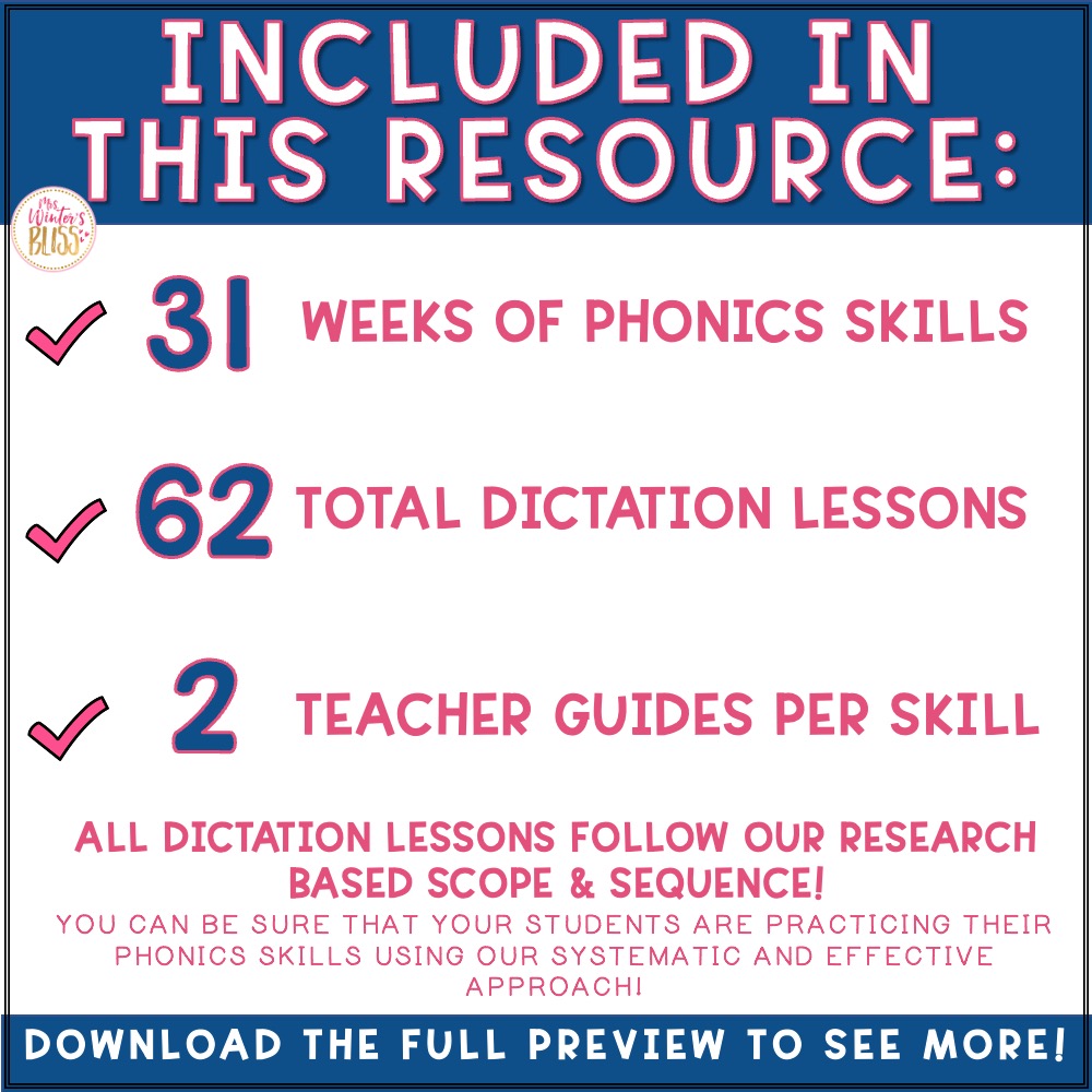 1st Grade Dictation - Teacher Guide & Student Printables - Mrs. Winter ...