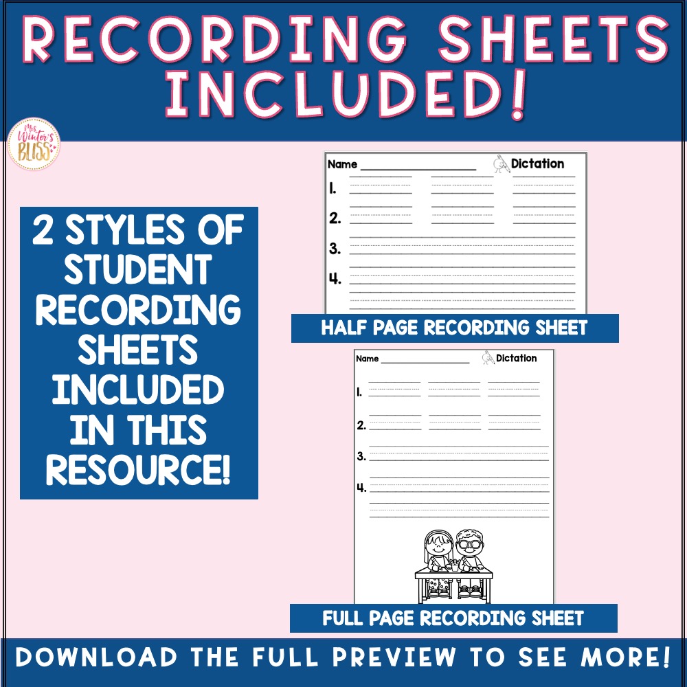 1st Grade Dictation - Teacher Guide & Student Printables - Mrs. Winter ...