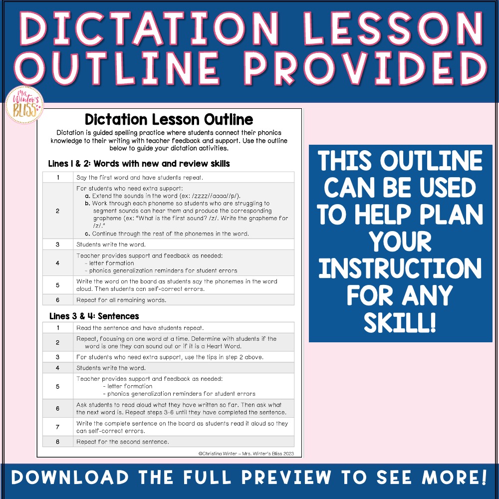 1st Grade Dictation - Teacher Guide & Student Printables - Mrs. Winter ...