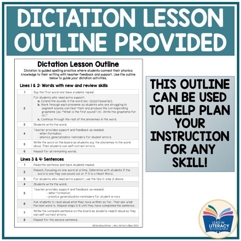 1st Grade Dictation - Teacher Guide & Student Printables - Lead in ...