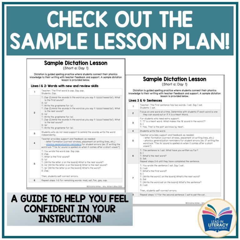 1st Grade Dictation - Teacher Guide & Student Printables - Lead in ...