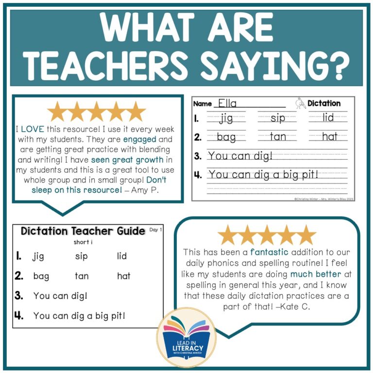 1st Grade Dictation - Teacher Guide & Student Printables - Lead in ...
