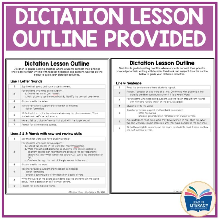 Kindergarten Dictation - Teacher Guide & Student Printables - Lead in ...