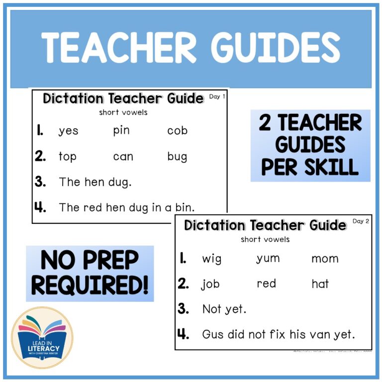 2nd Grade Dictation - Teacher Guide & Student Printable - Lead in ...