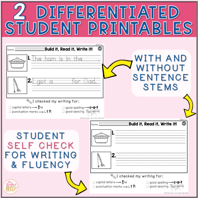 FREEBIE Kindergarten Decodable Sentence Building Activities - Mrs ...