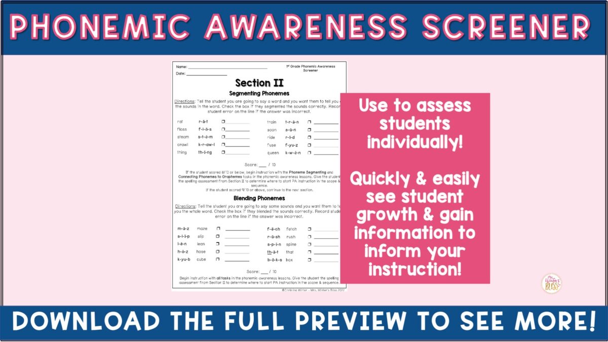 1st Grade Phonics Screeners: Spelling Reading Assessments - Lead in ...