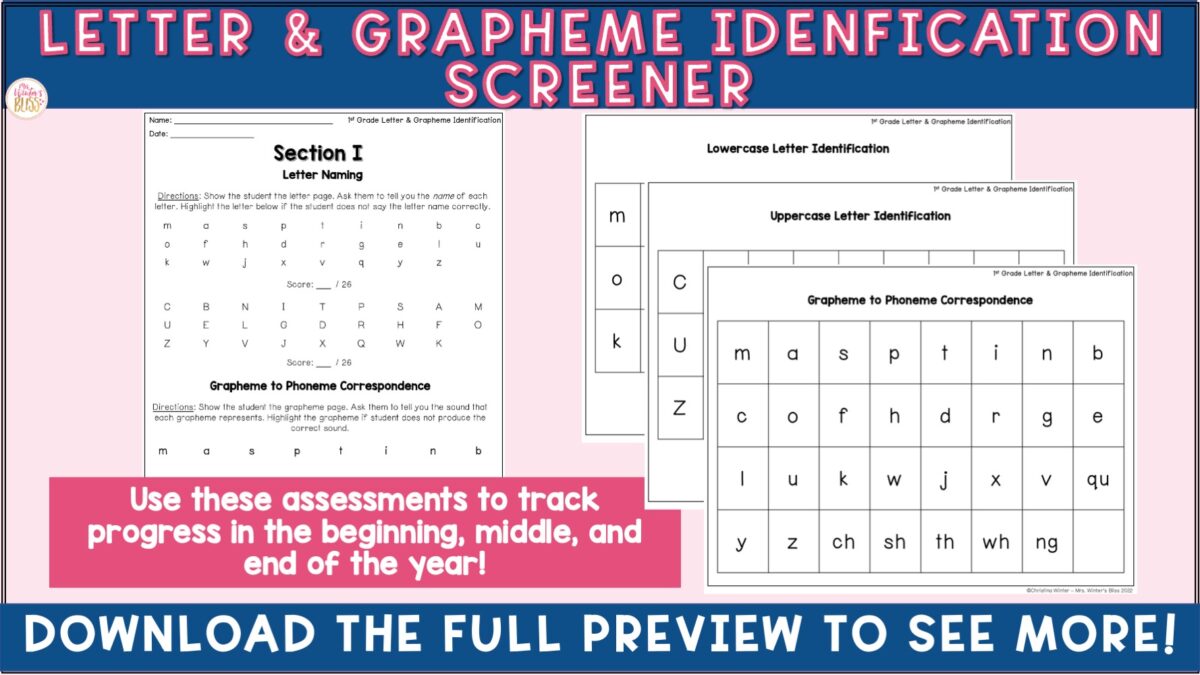 1st Grade Phonics Screeners: Spelling Reading Assessments - Lead in ...