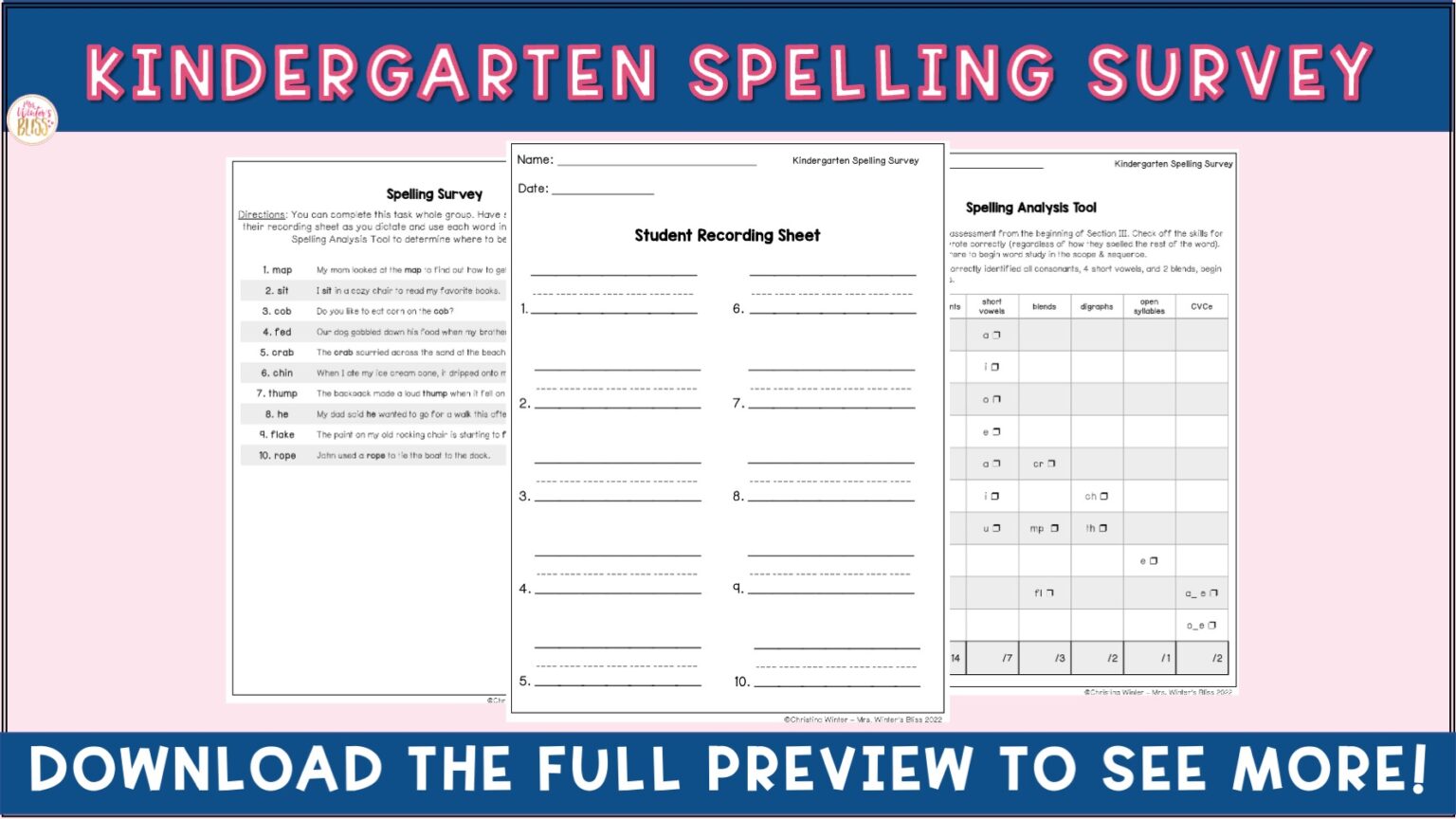 Kindergarten, 1st Grade, 2nd Grade Phonics Screeners - Spelling Reading ...