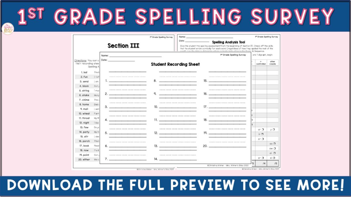 Kindergarten, 1st Grade, 2nd Grade Phonics Screeners - Spelling Reading ...